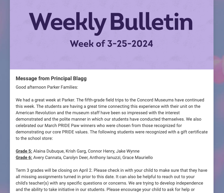Parker Middle School Weekly Bulletin: Week of March 25, 2024 - Parker ...
